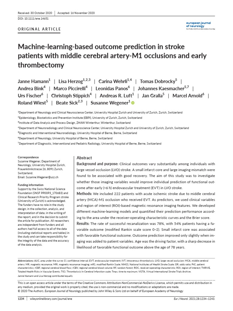 Machine-Learning-Based Outcome Prediction in Stroke Patients With ... Machine-Learning-Based Outcome Prediction in Stroke Patients With ...