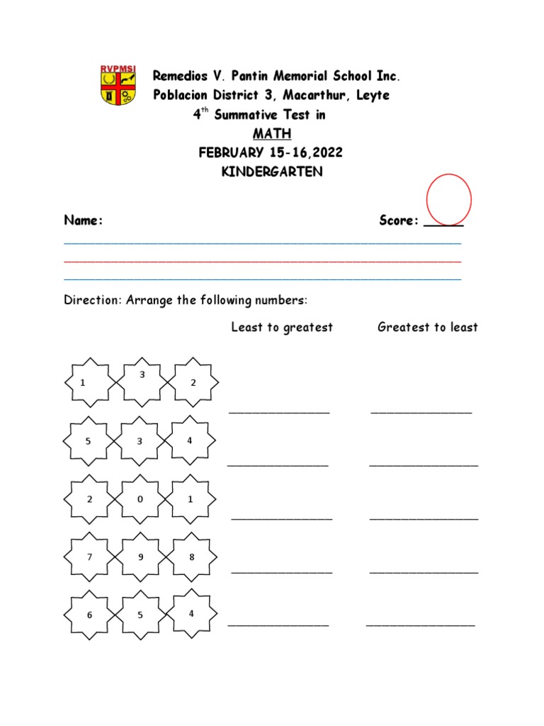Kindergarten Summative Assessment Covering Math, Language, Science ...