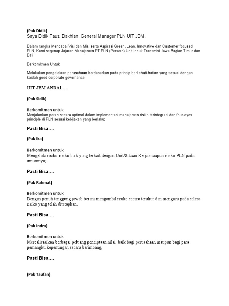 Berkomitmen untuk Mencapai Visi dan Misi PLN | PDF