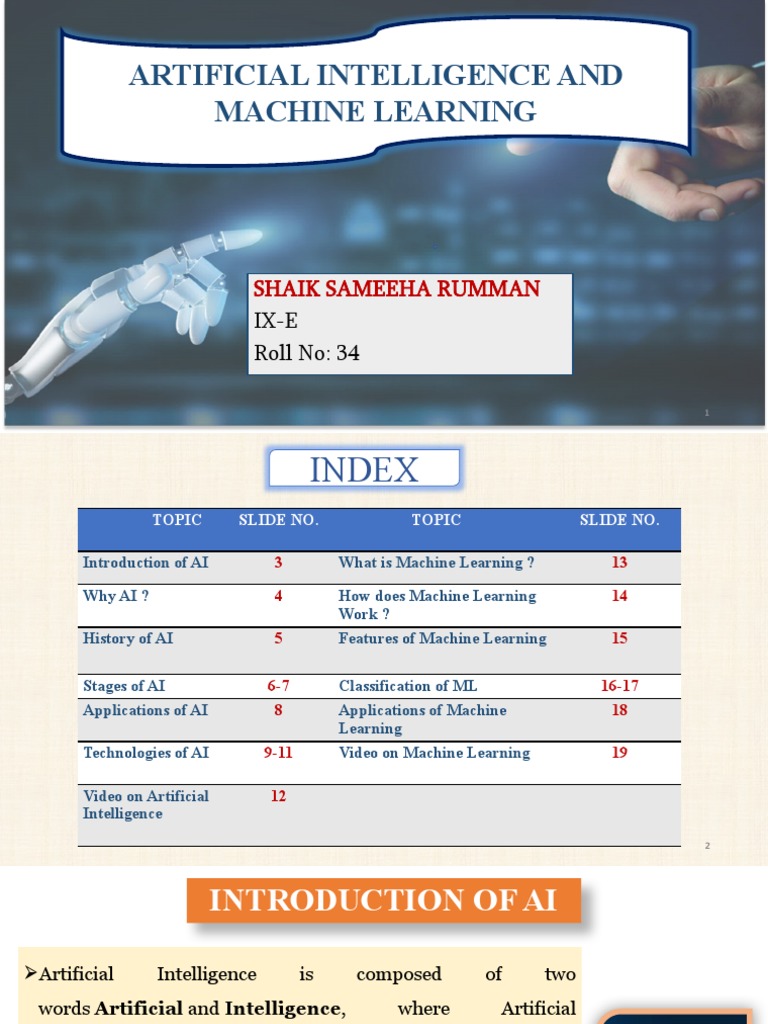 Presentation On Artificial Intelligence and Machine Learning | PDF