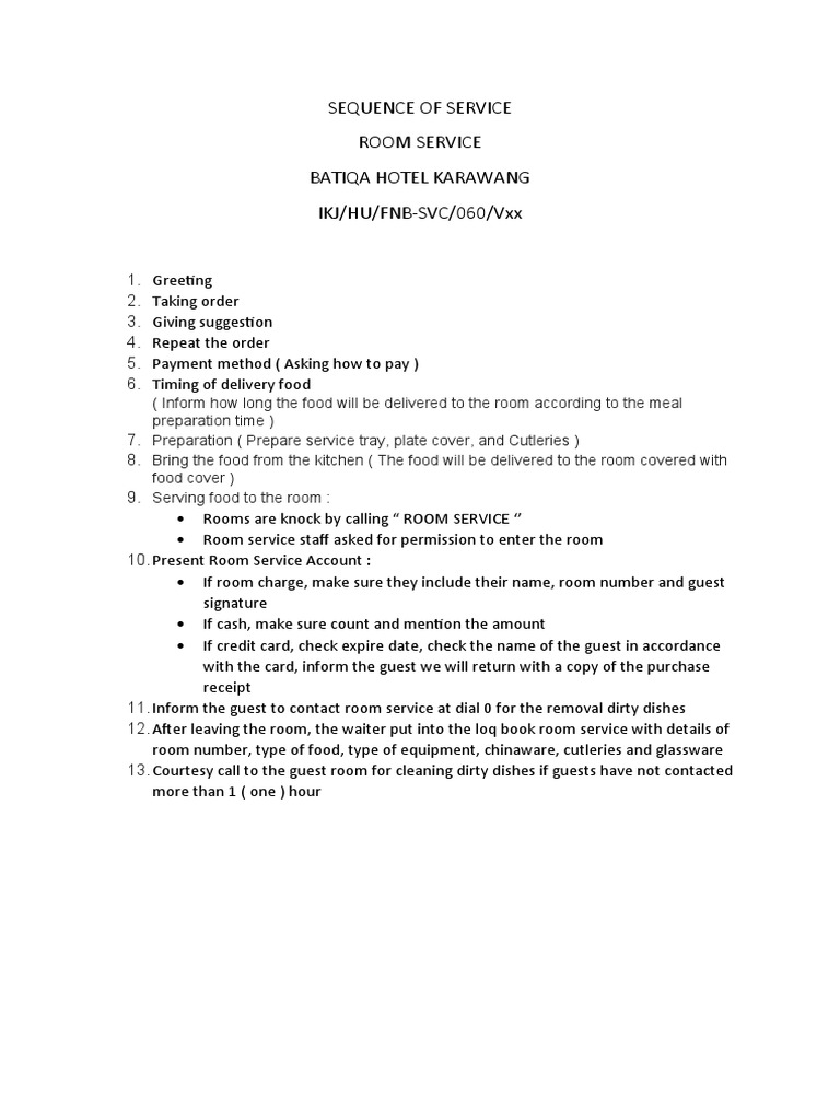 Room Service Sequence Overview | PDF