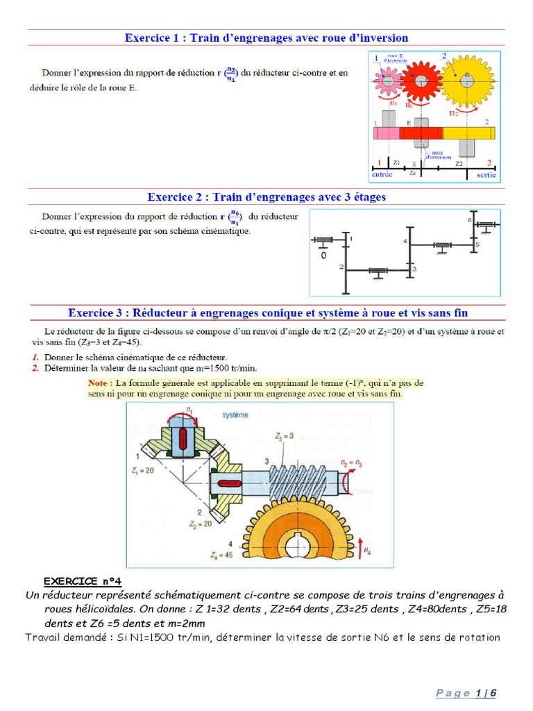 Exercices sur les Engrenages et Réducteurs | PDF | Engrenage ...