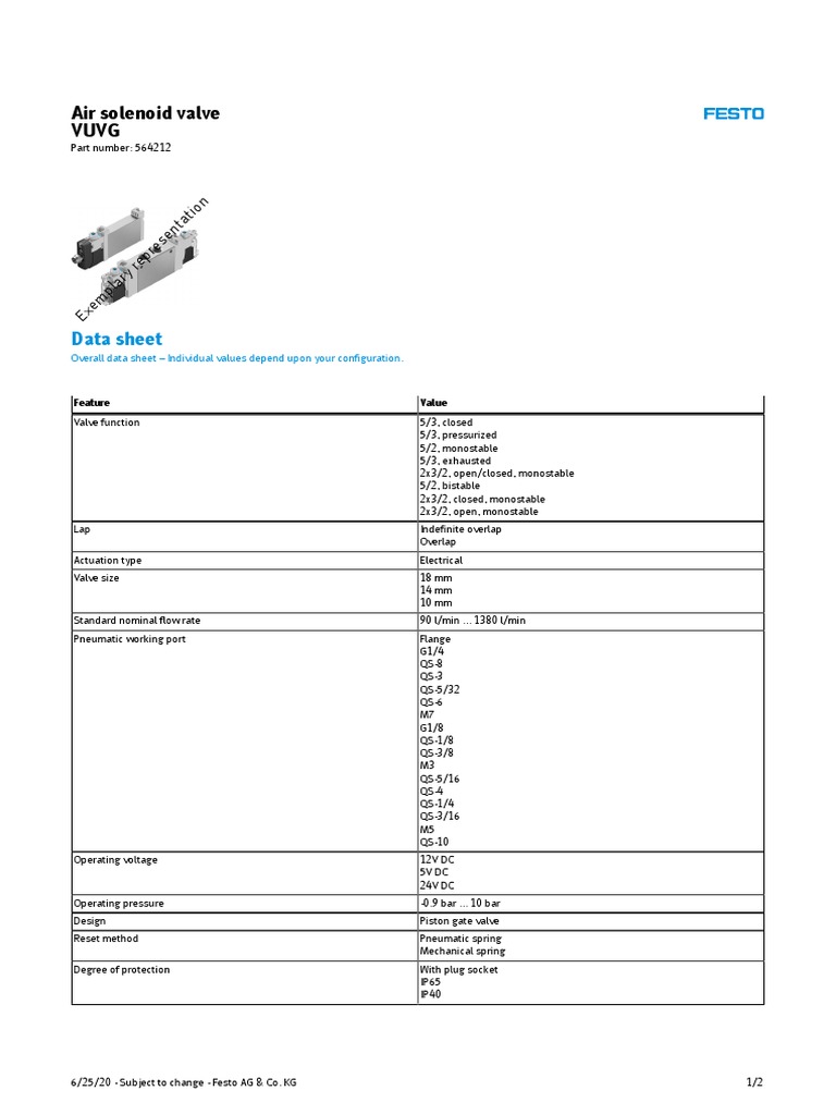 Air Solenoid Valve Vuvg: Data Sheet | PDF | Valve | Electrical Connector