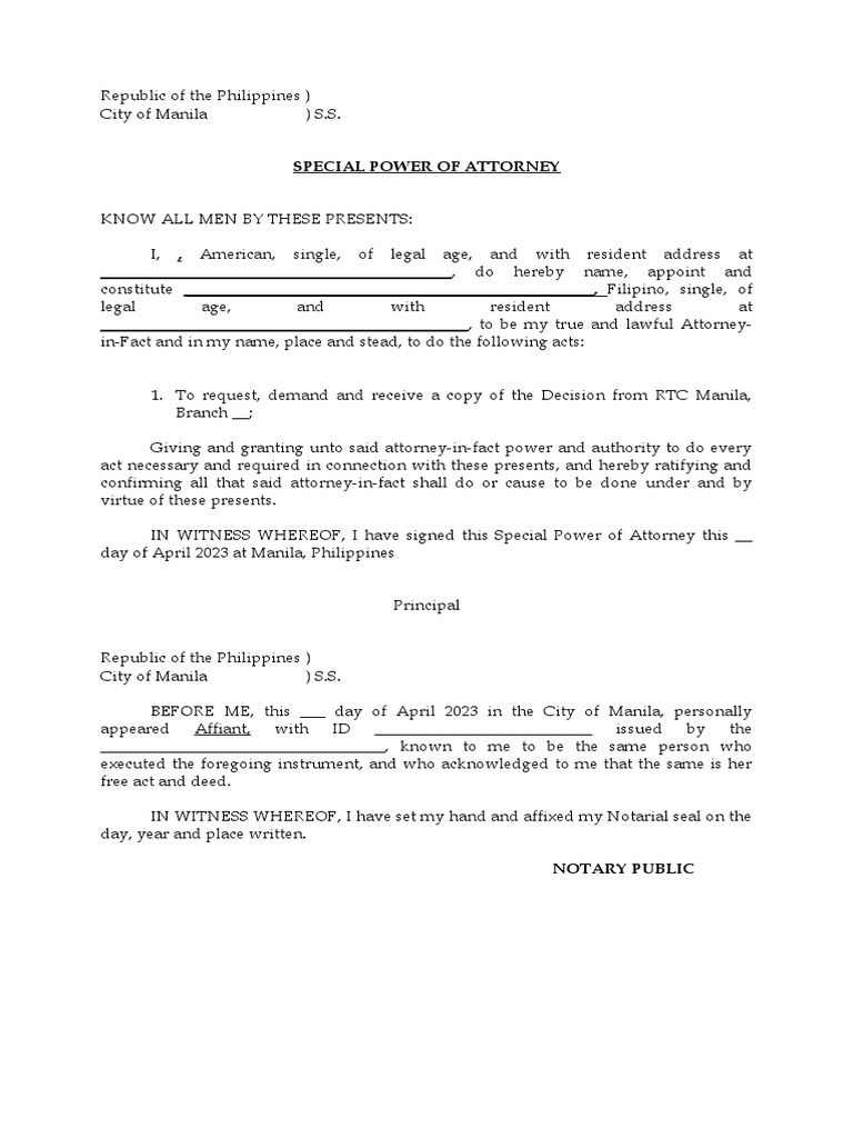 Special Power of Attorney Manila | PDF