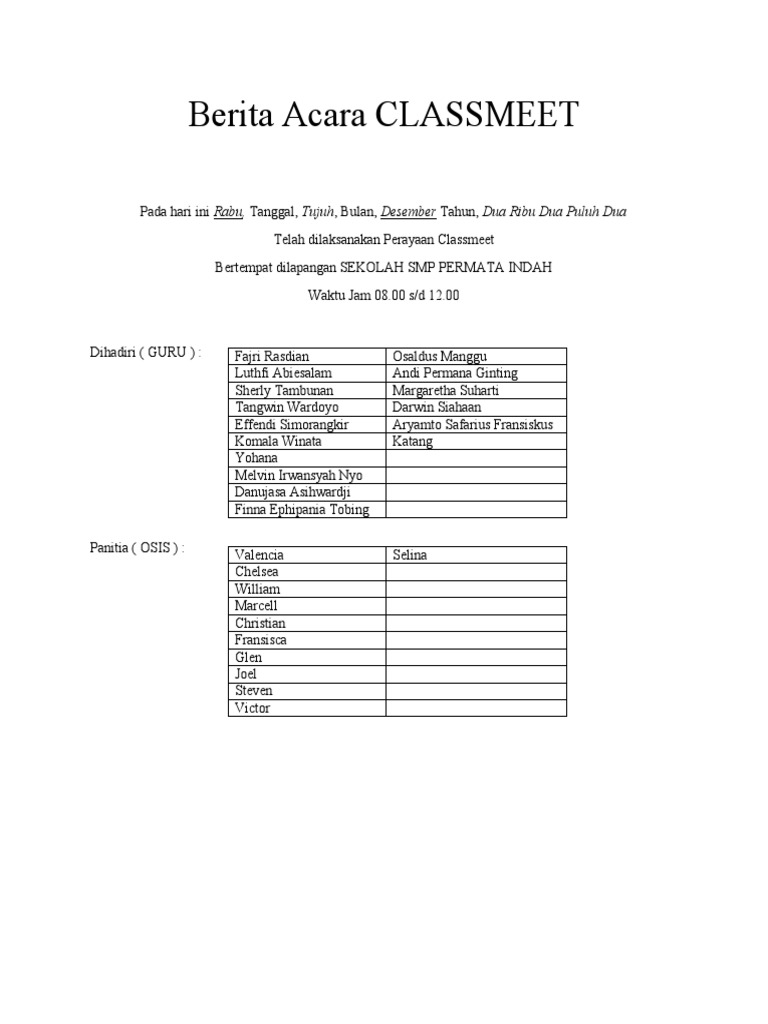 Berita Acara CLASSMEET | PDF