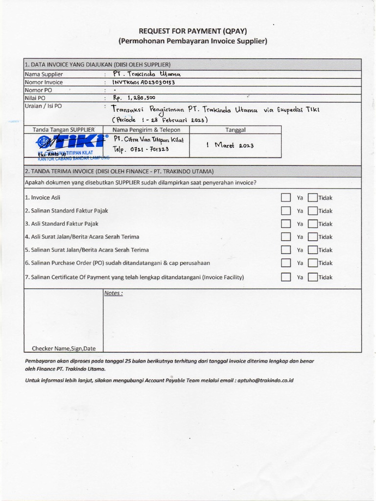 Qpay Trakindo (1-28 Feb 2023) TIKI | PDF