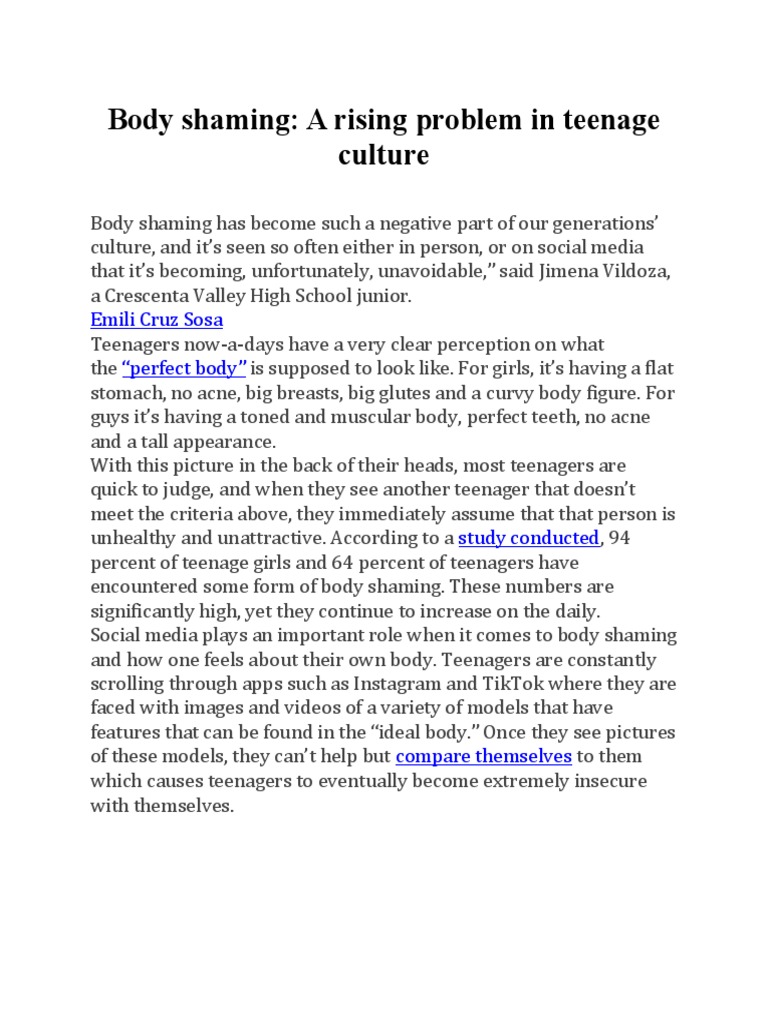 Teen Body Shaming Crisis Today | PDF