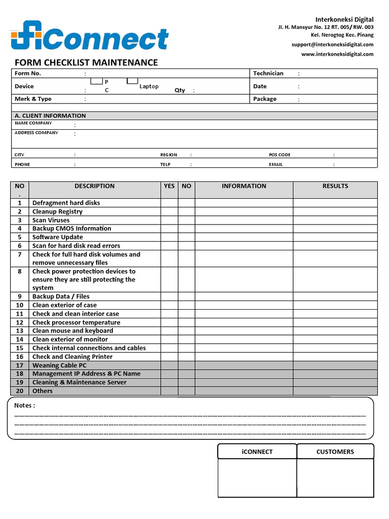 FORM MAINTENANCE CHECKLIST Rev.0 | PDF | Personal Computers | Backup