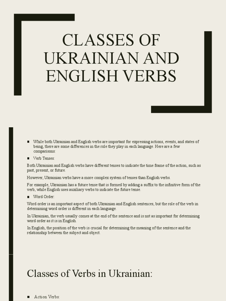 Classes of Ukrainian and English Verbs | PDF | Verb | Grammatical Tense