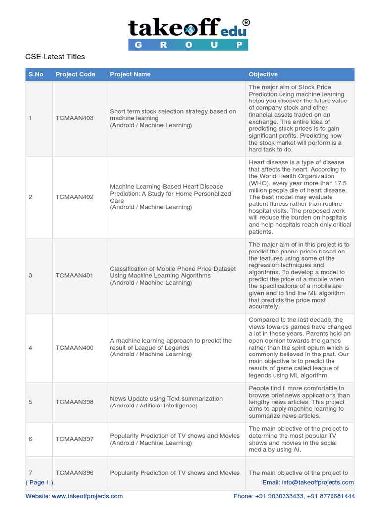 Takeoff Edu Group CSE Title List | PDF | Machine Learning | Deep Learning Takeoff Edu Group CSE Title List | PDF | Machine Learning | Deep Learning