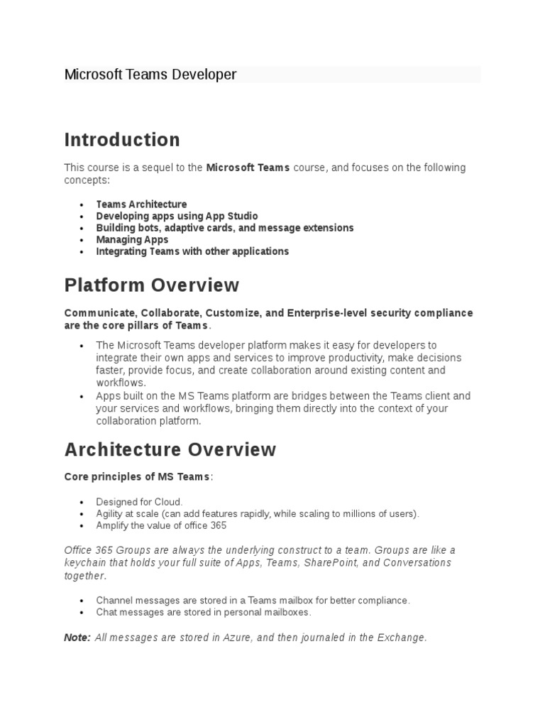Microsoft Teams Developer Guide | PDF | Share Point | Mobile App