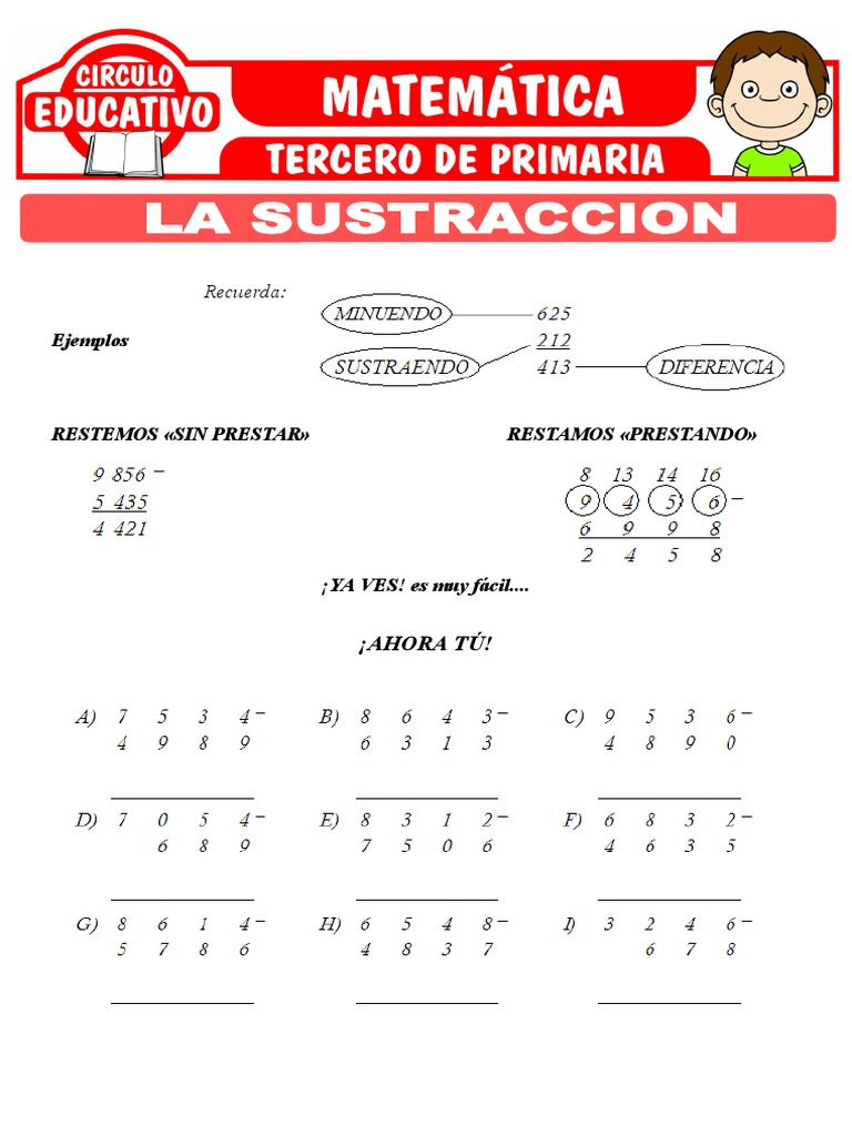 La Sustraccion y Sus Partes para Tercero de Primaria | PDF