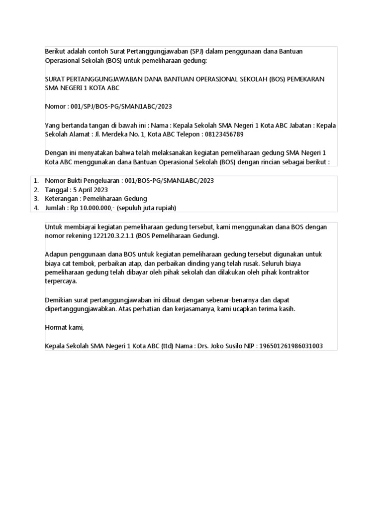Contoh Surat Pertanggungjawaban | PDF