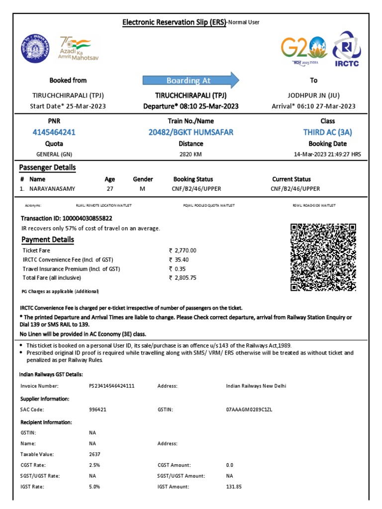 Train ticket from irctc | PDF