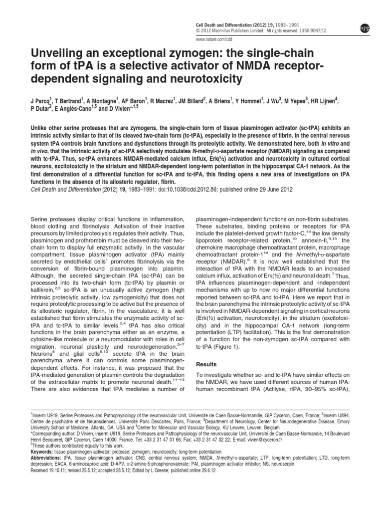 tPA and NMDA Receptor PDF | PDF | Nmda Receptor | Long Term Potentiation tPA and NMDA Receptor PDF | PDF | Nmda Receptor | Long Term Potentiation