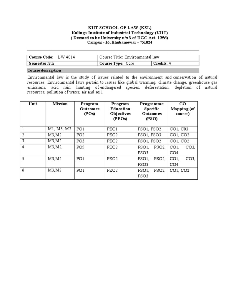 Environmental Law Syllabus | PDF | Environmental Law | Environmental ...