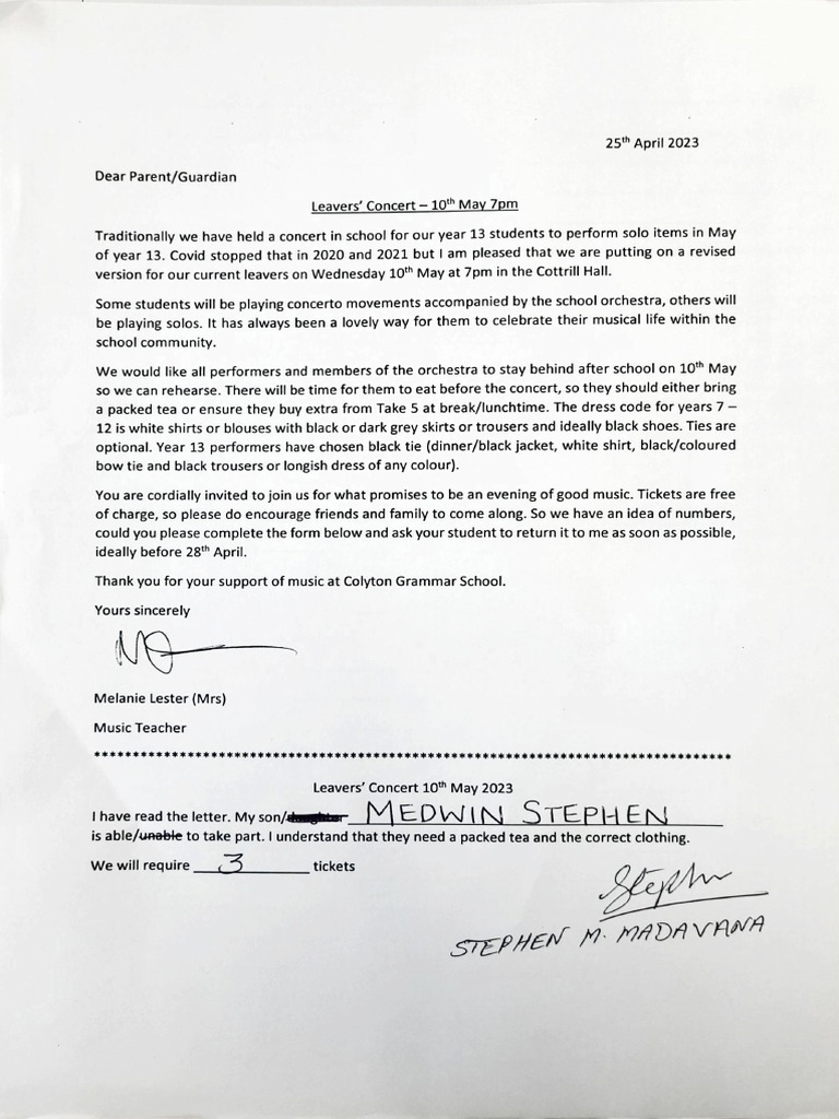 Leaver's Concert Letter - Medwin PDF | PDF