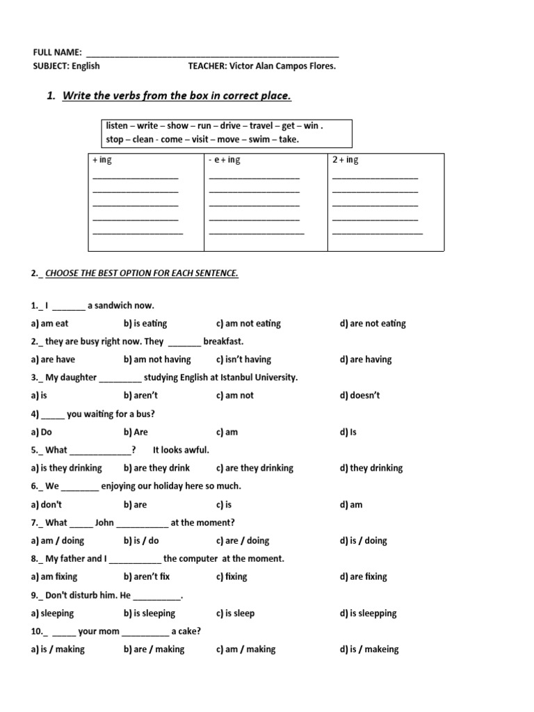 Present Continuous Practice. | PDF