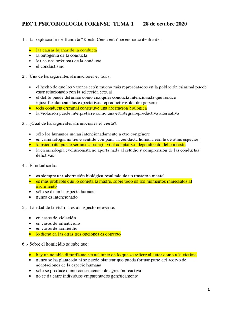 Psicobiología Forense PEC 1 | PDF | Violación | Psicopatía