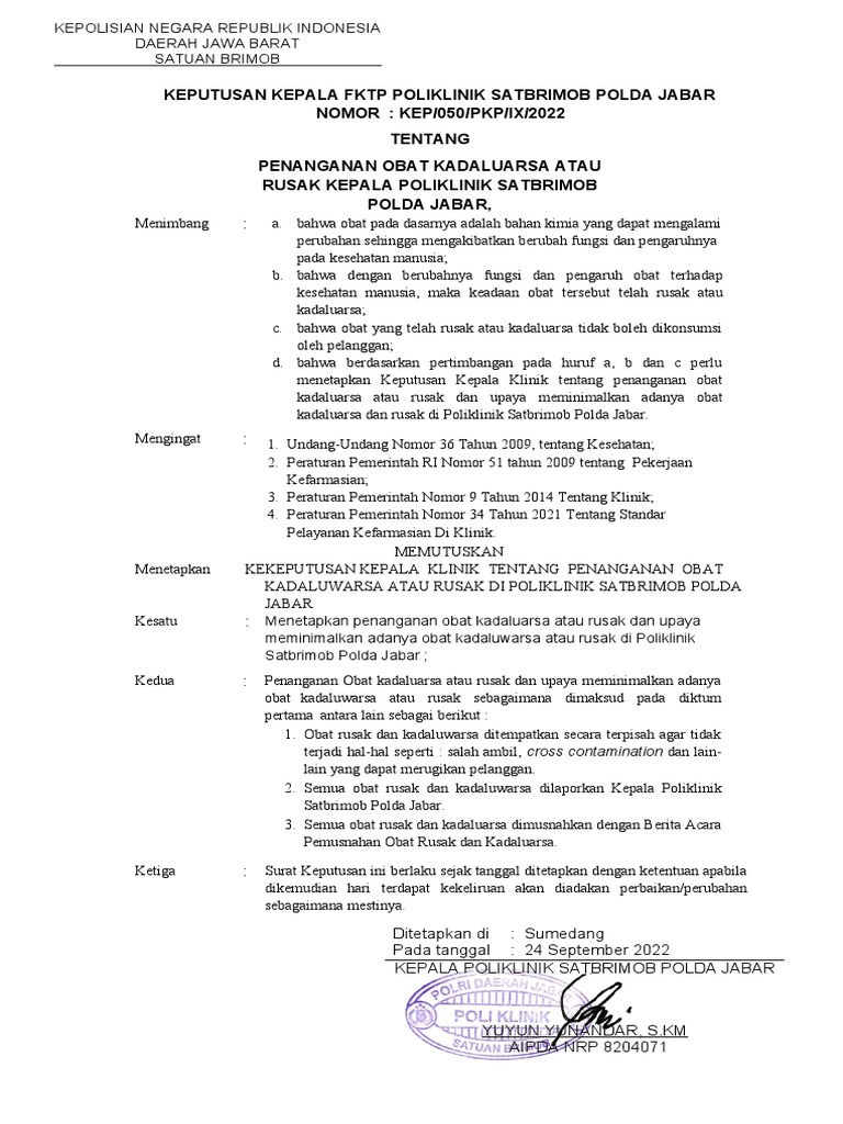 PKP 15. 10 SK Penanganan Obat Kadaluwarsa Atau Rusak Dan Upaya ...