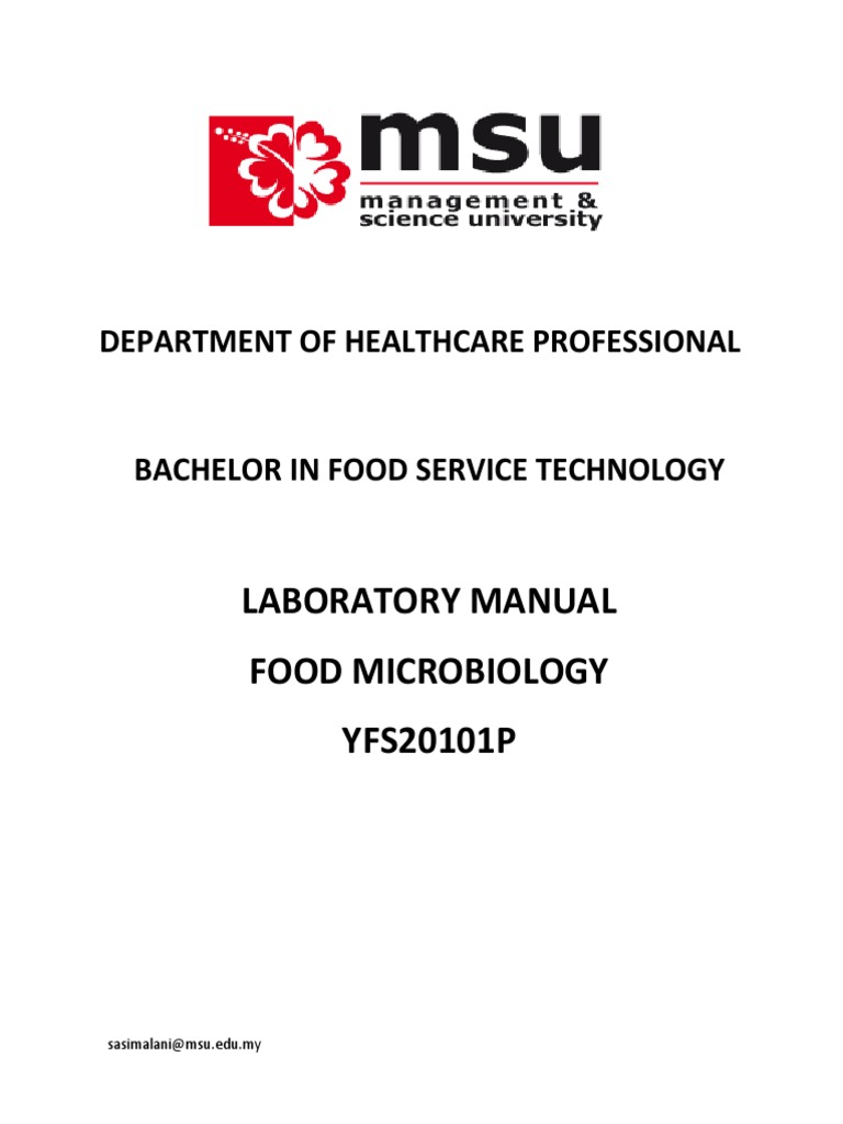 YFS20104 FOOD MICROBIOLOGY LAB MANUAL | PDF | Yeast | Colony Forming Unit