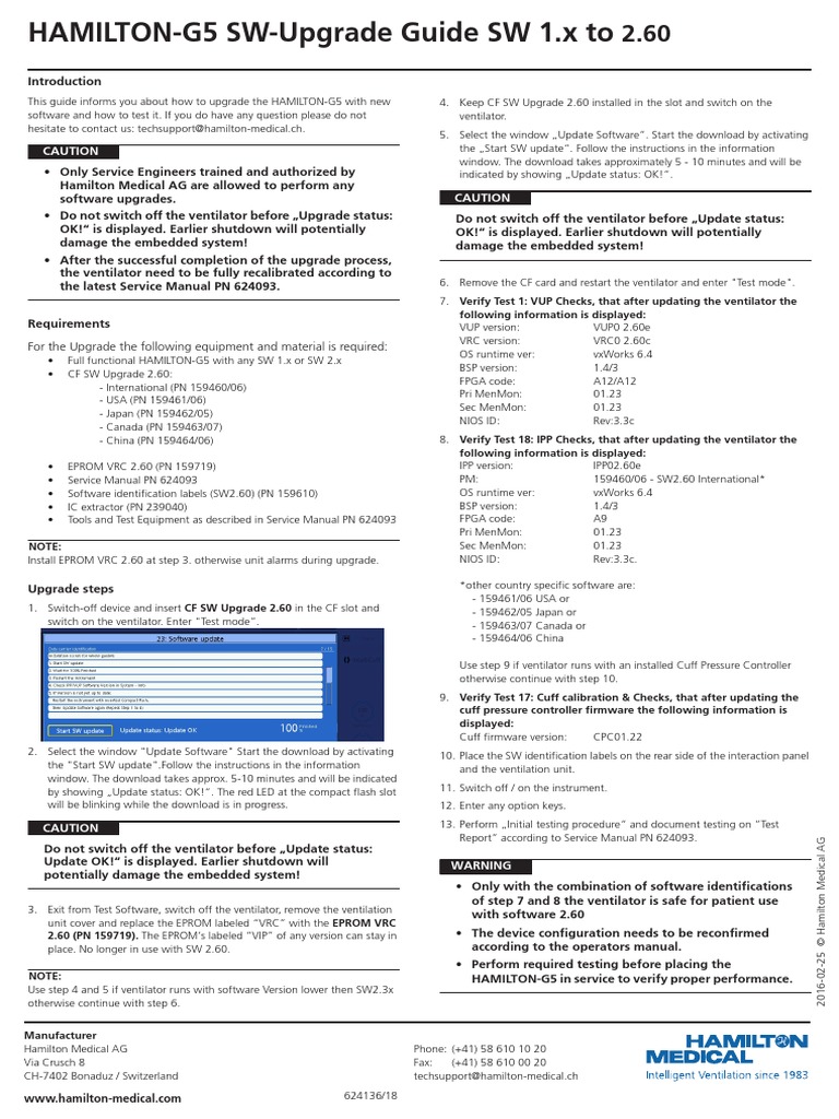 HAMILTON G5 Upgrade Installation Guide SW1.x 2.60 en 624136.18 | PDF | Embedded System ...