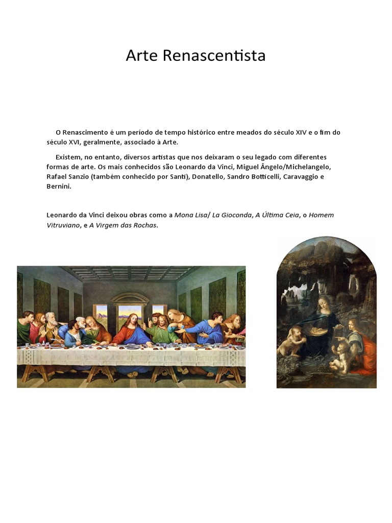 Arte Renascentista | PDF | Michelangelo | Leonardo da Vinci