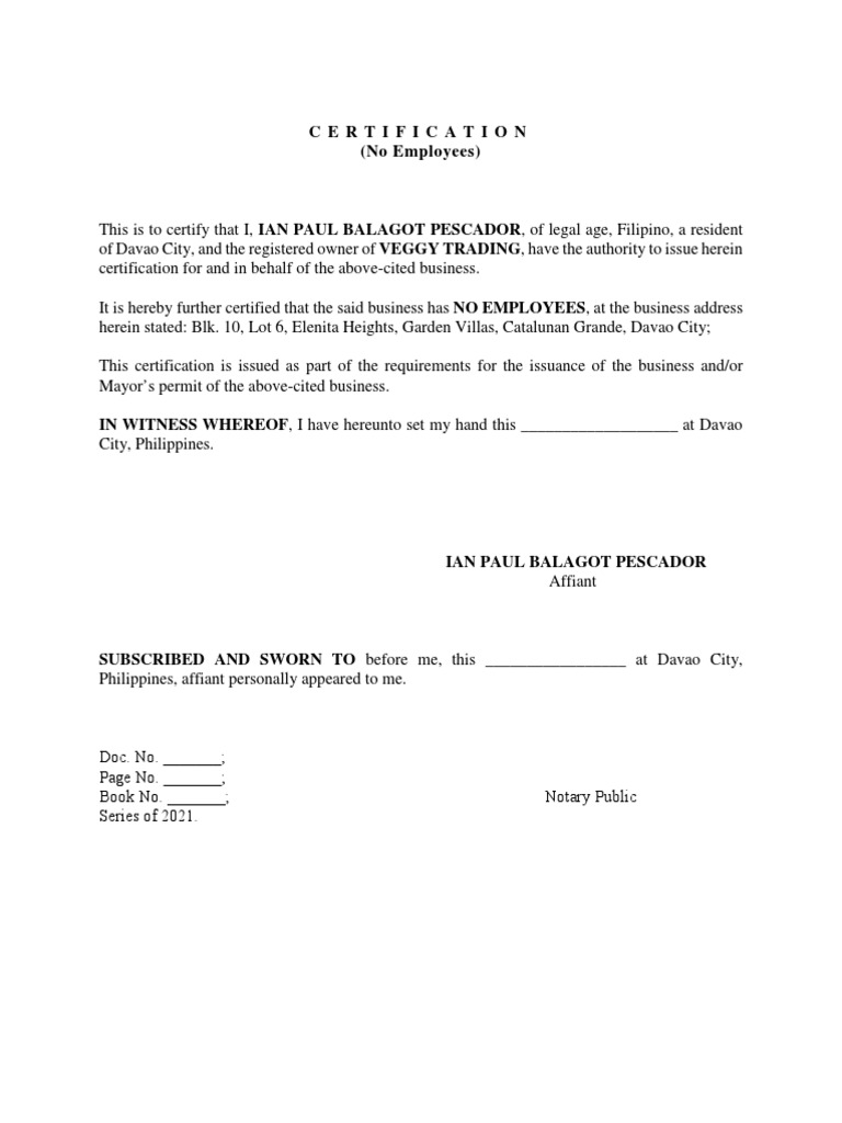 CERTIFICATION No Employment | PDF