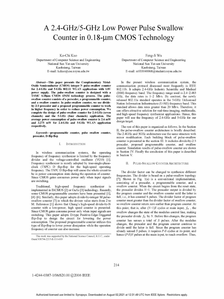 A 2.4-GHz 5-GHz Low Power Pulse Swallow Counter in 0.18-m CMOS Technology | PDF | Logic Gate ...