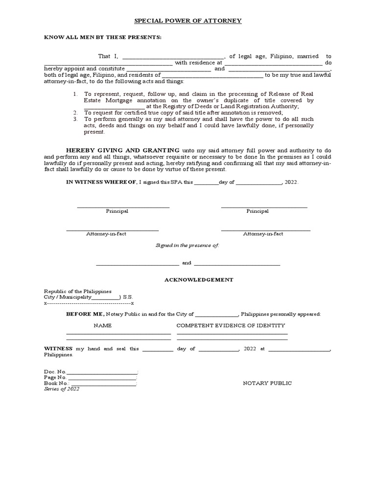 Spa Sample | PDF | Power Of Attorney | Property Law