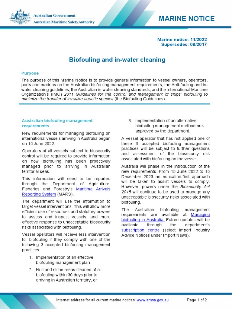 Biofouling Rules for Vessel Operators | PDF | Technology & Engineering