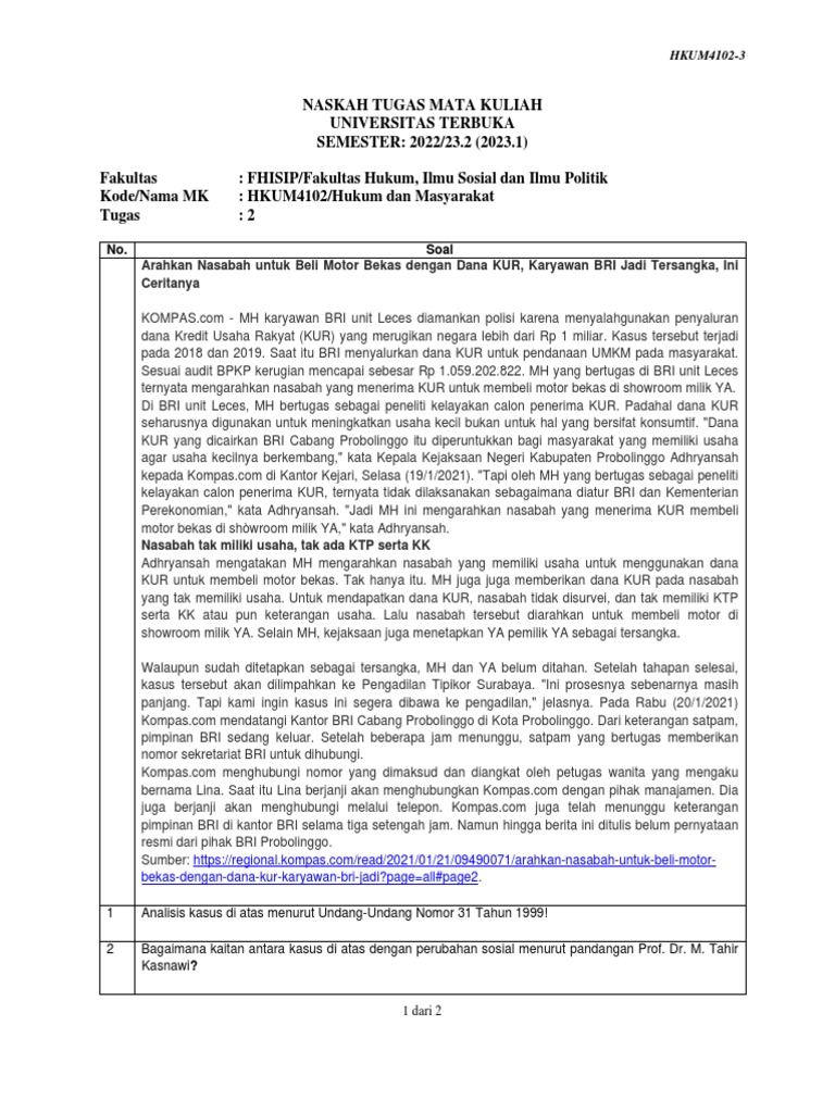 Soal Hkum4102 tmk2 3 | PDF