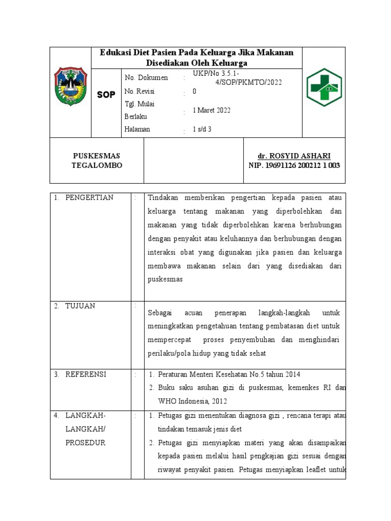 SOP Edukasi Diet Pasien | PDF | Pengembangan Diri | Sains & Matematika