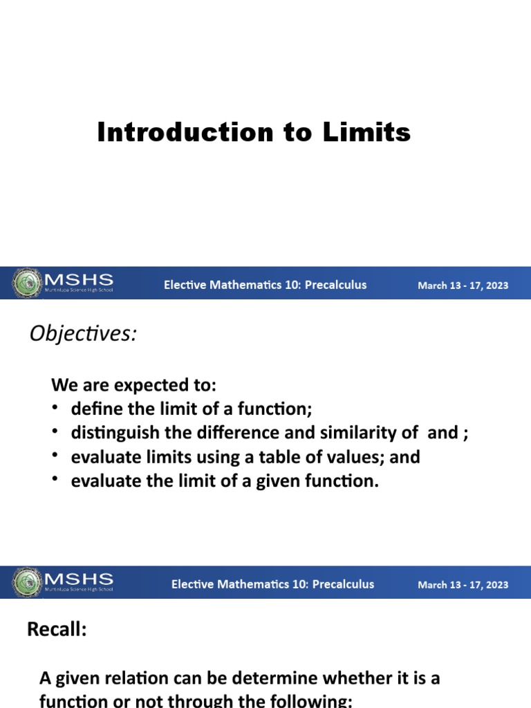 Introduction To Limits | PDF | Function (Mathematics) | Set (Mathematics)