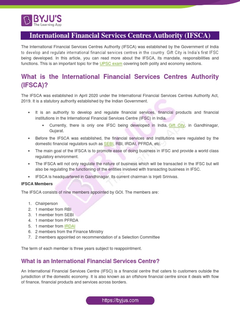 International Financial Services Centres Authority IFSCA | PDF ...