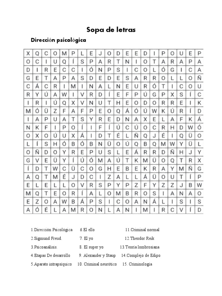 Sopa de letras: Psicología y Criminología | PDF