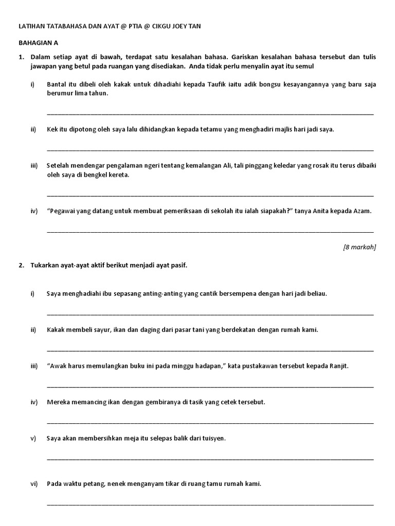 Latihan Tatabahasa Dan Ayat Form 1 - Form 3 | PDF