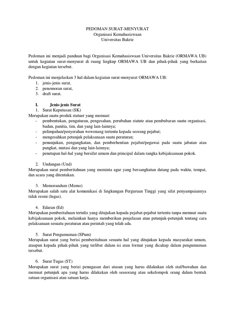 Pedoman Surat-Menyurat ORMAWA UB | PDF