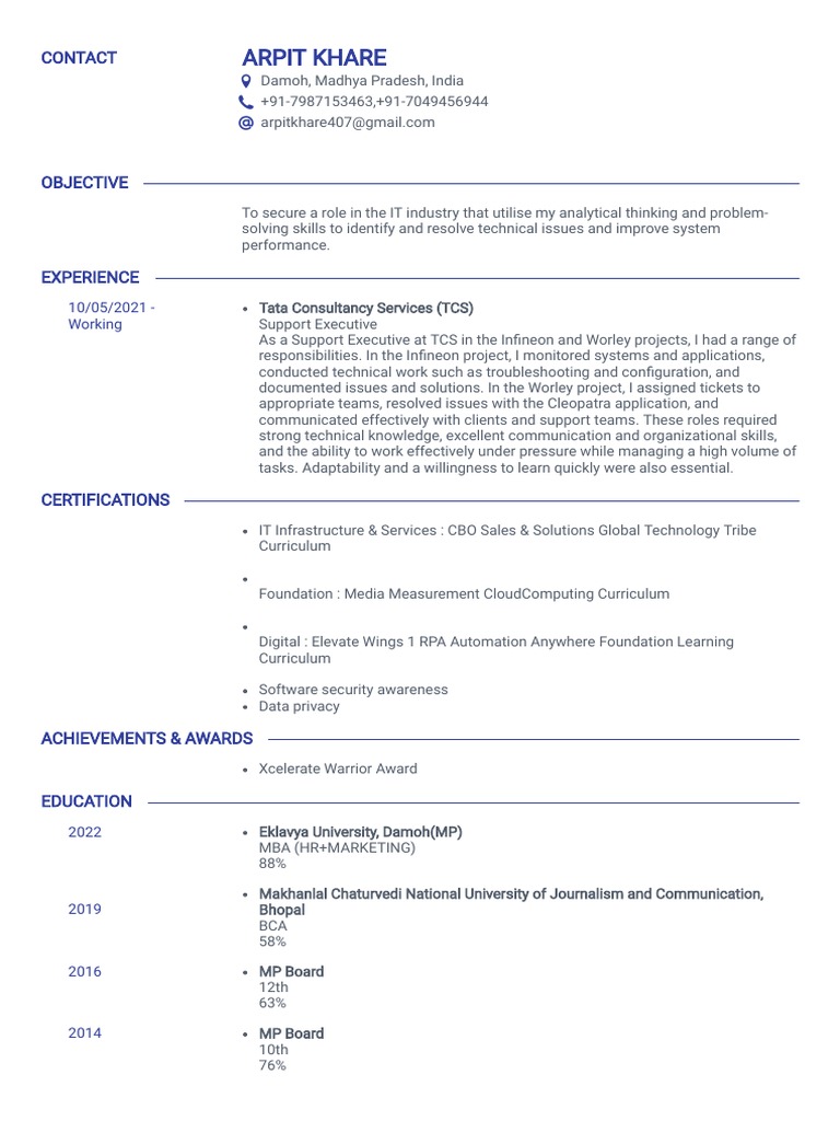 Arpit Khare's CV PDF | Download Free PDF | Computing | Cognition