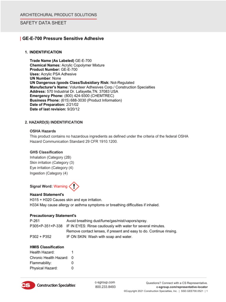 Pipe Adhesive Box 700 - Safety - Data - Sheet | PDF | Carcinogen ...