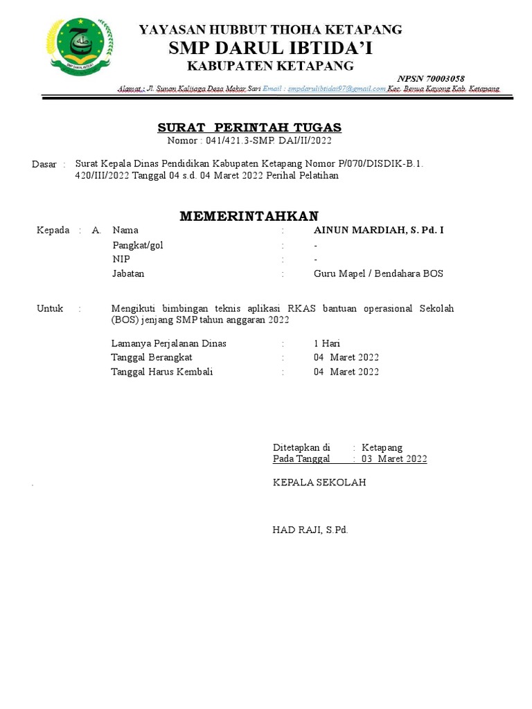 Contoh Surat Perintah Tugas (SPT) | PDF