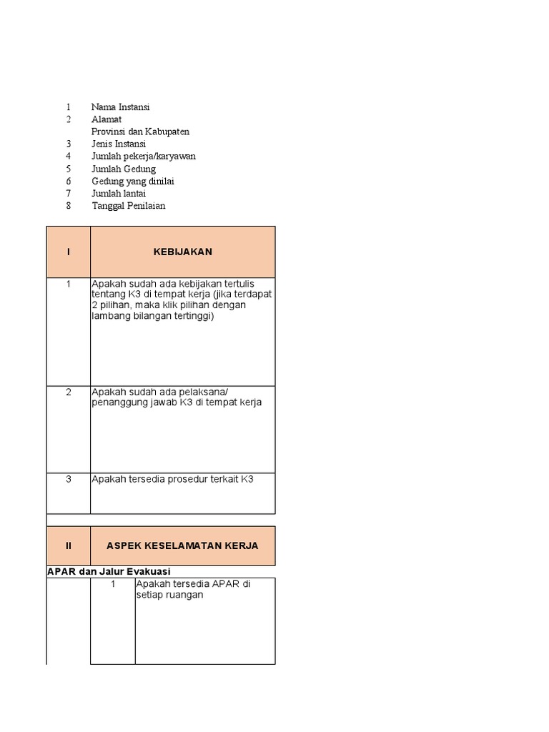 New Form Self Assesment K3 Perkantoran 2023 | PDF