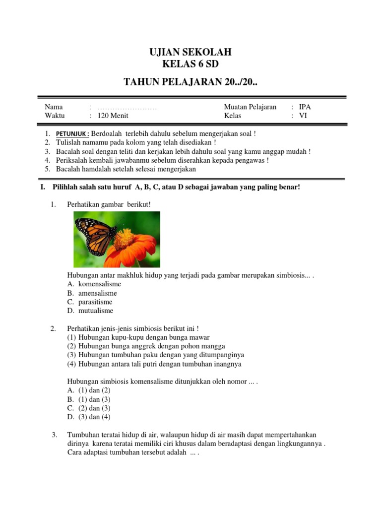 Soal US Kelas 6 SD - IPA | PDF | Sains & Matematika