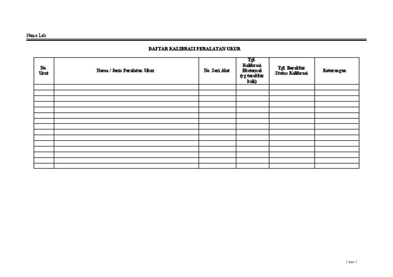 Form Daftar Kalibrasi Peralatan | PDF