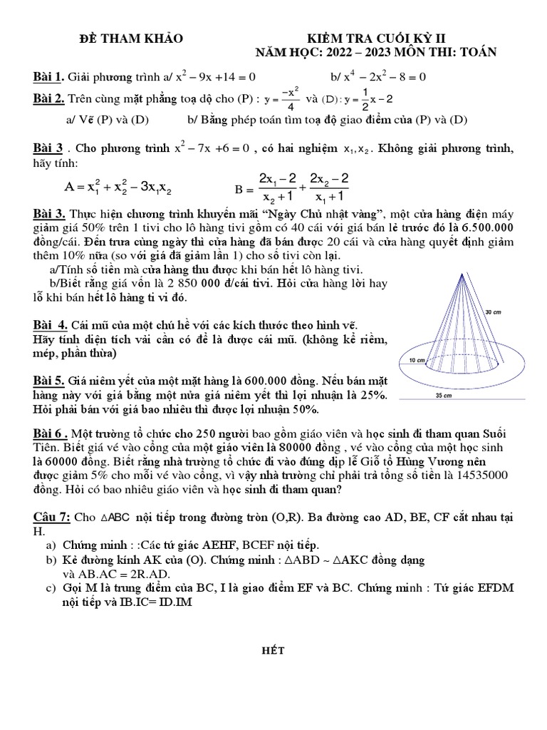 Đề tham khảo Toán 9 HK2 năm học 2022-2023 | PDF