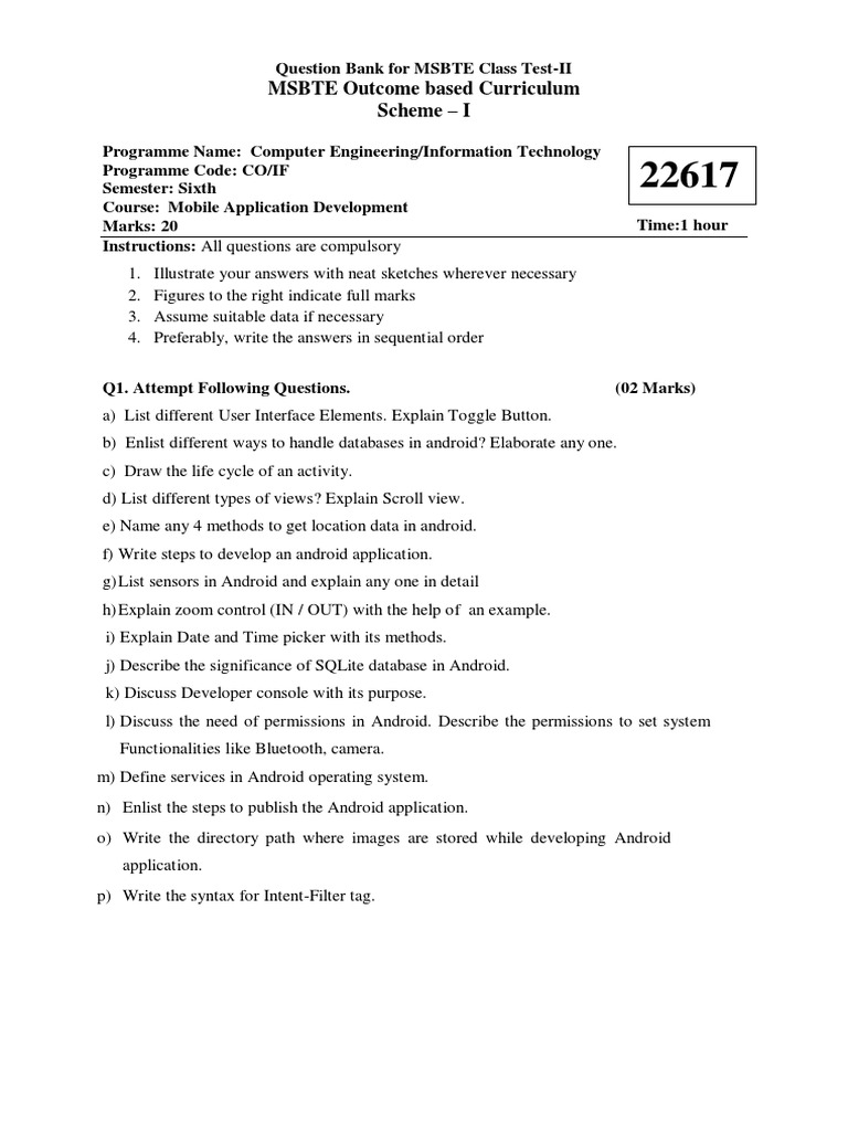 Question Bank For MSBTE Class Test | PDF | Android (Operating System ...
