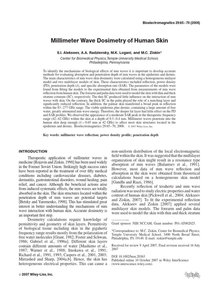 Bioelectromagnetics - 2007 - Alekseev - Millimeter Wave Dosimetry of ...