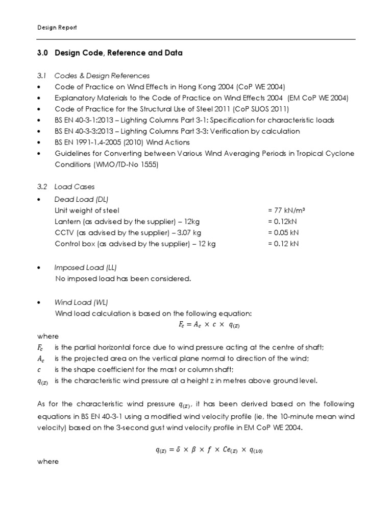 Design Report Lighting Column | PDF | Wind Speed | Column