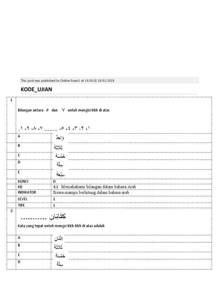 Format - Upload - Soal Arab Kls X Fix | PDF