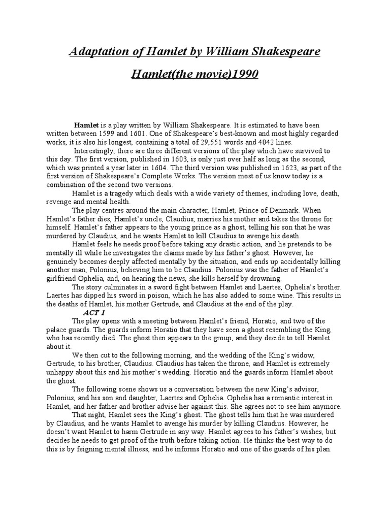 Adaptation of Hamlet by William Shakespeare | PDF | Hamlet | Plays ...